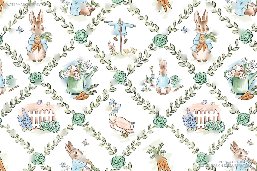 Easter Spring Peter Rabbit Beatrix Potter Cute Bunny Digital Seamless ...