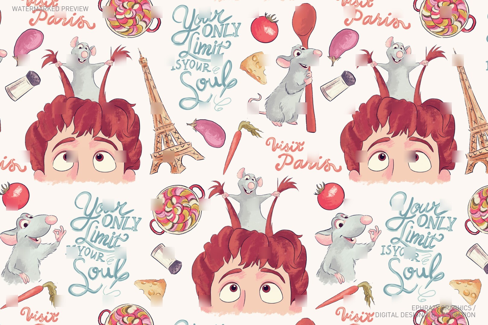 Ratatouille Pixar Disney Remy Alfredo Linguini Digital Seamless ...