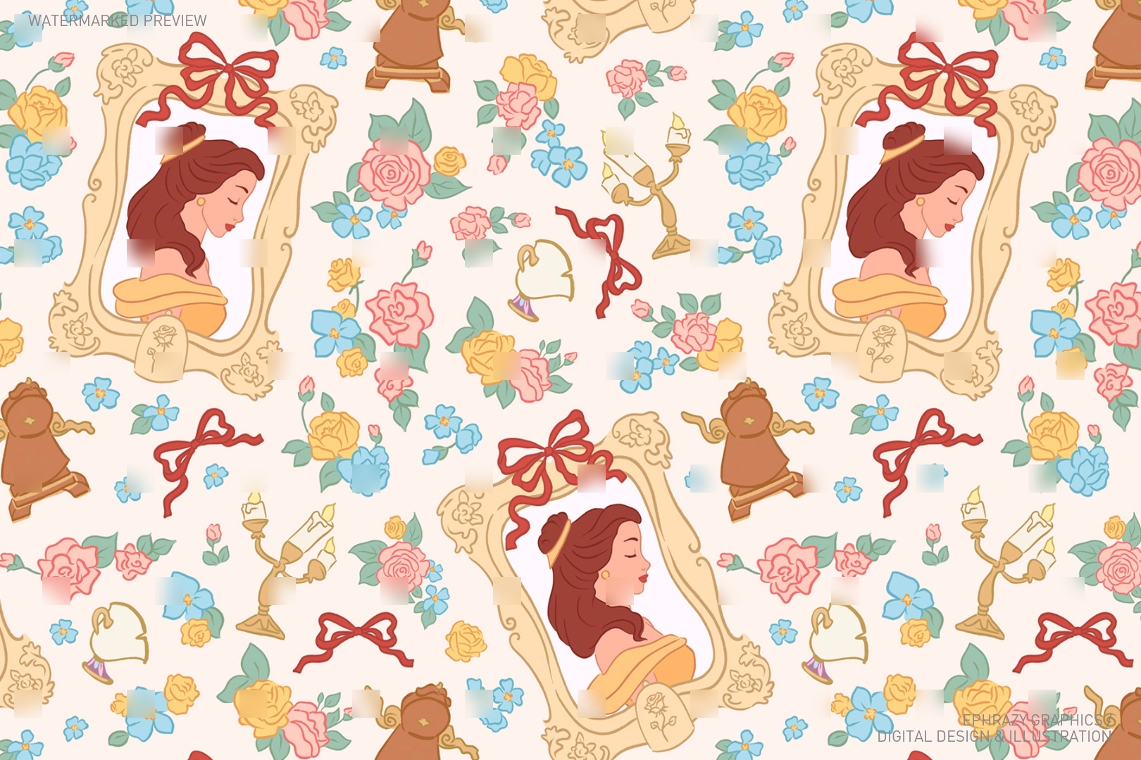 Beauty and the Beast Princess Belle Coquette Seamless Pattern | Ephrazy ...