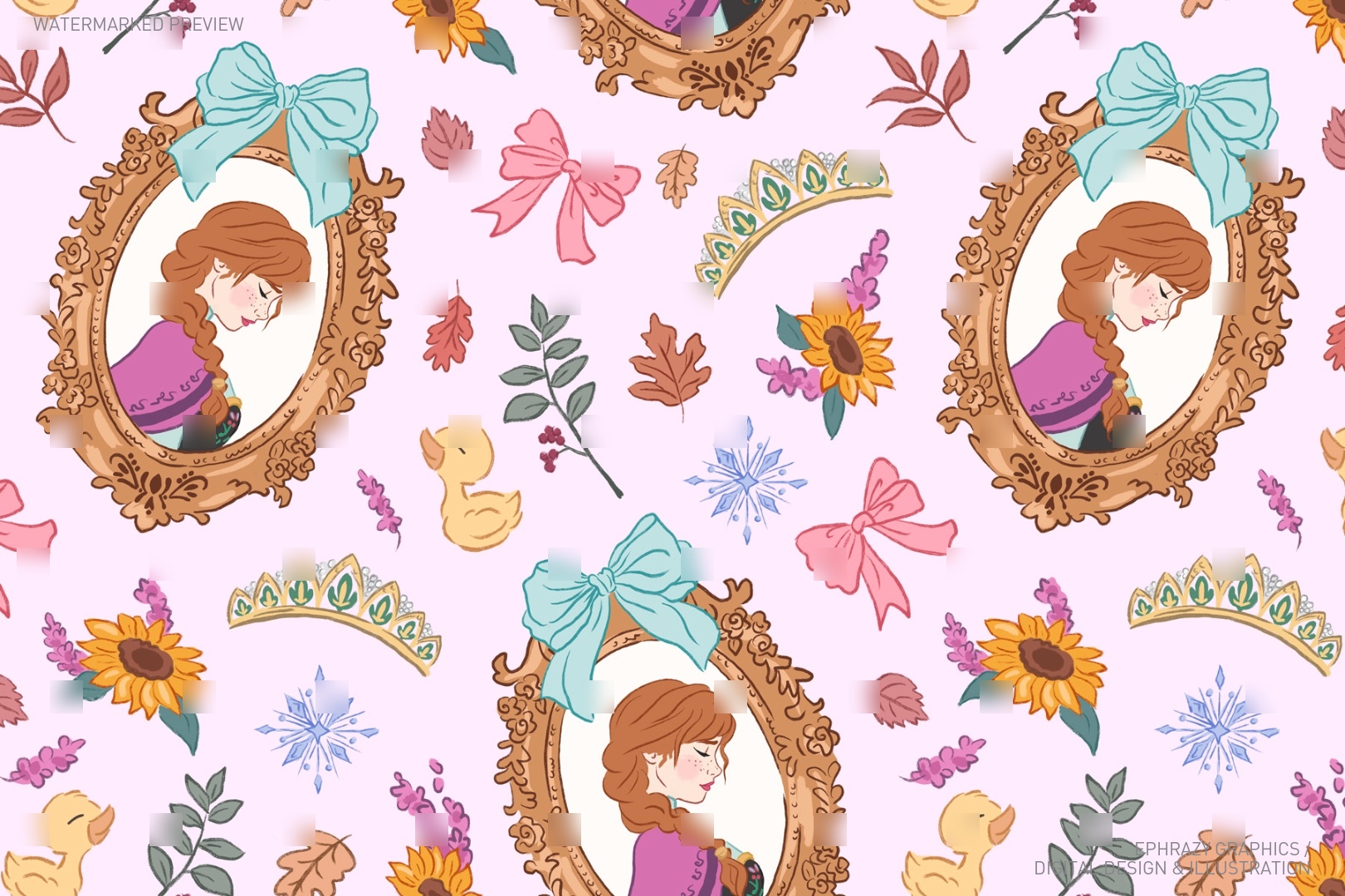 Frozen Princess Anna Coquette Seamless Pattern | Ephrazy Graphics