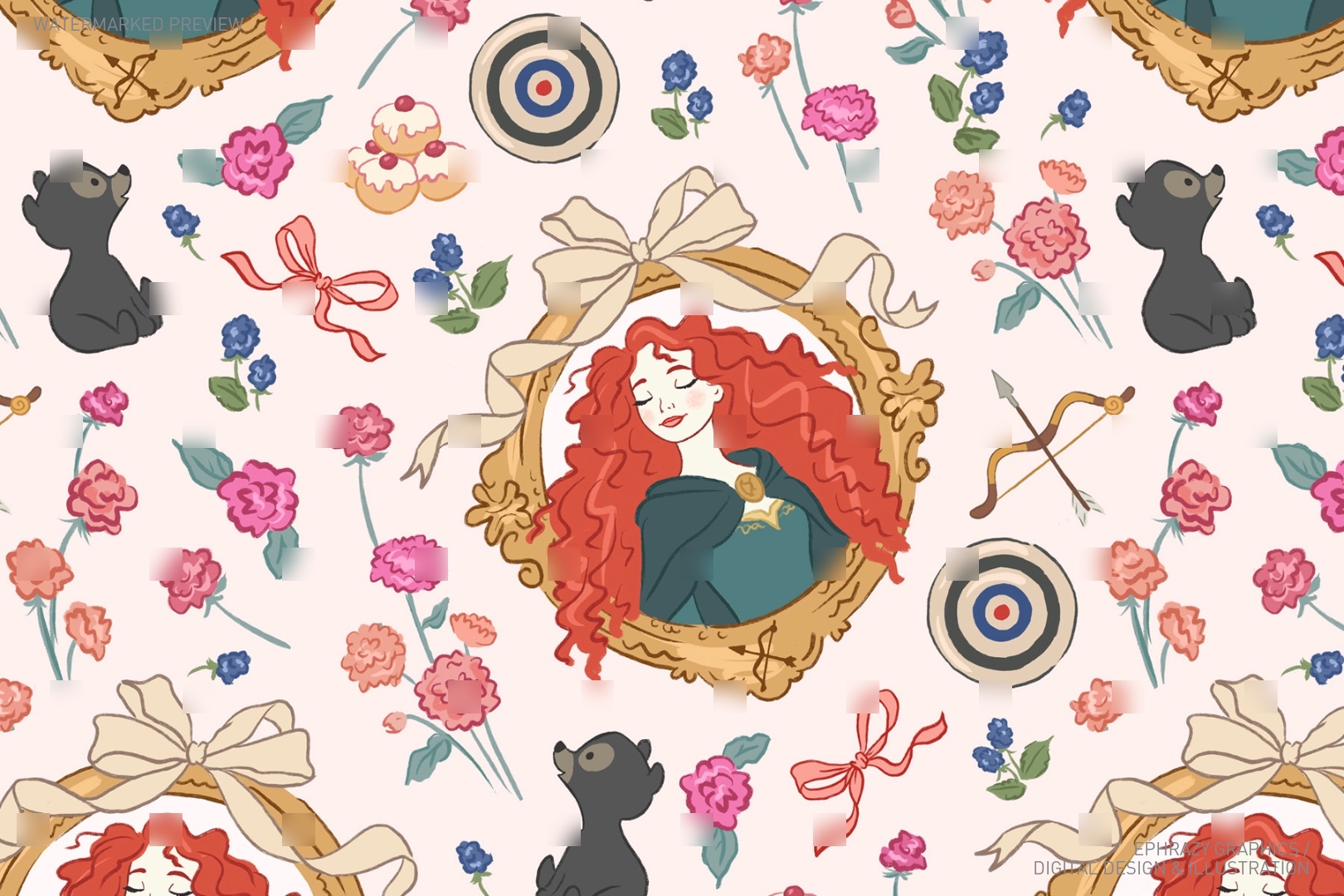 Brave Princess Merida Coquette Seamless Pattern | Ephrazy Graphics