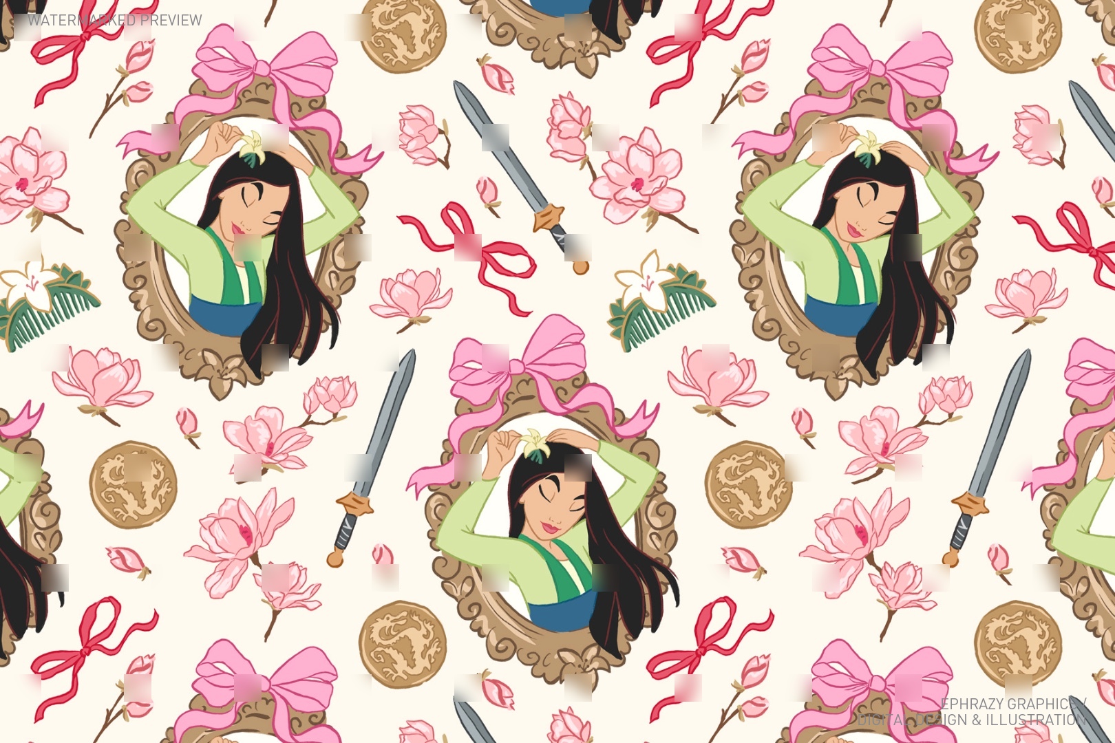 Mulan Princess Coquette Seamless Pattern | Ephrazy Graphics