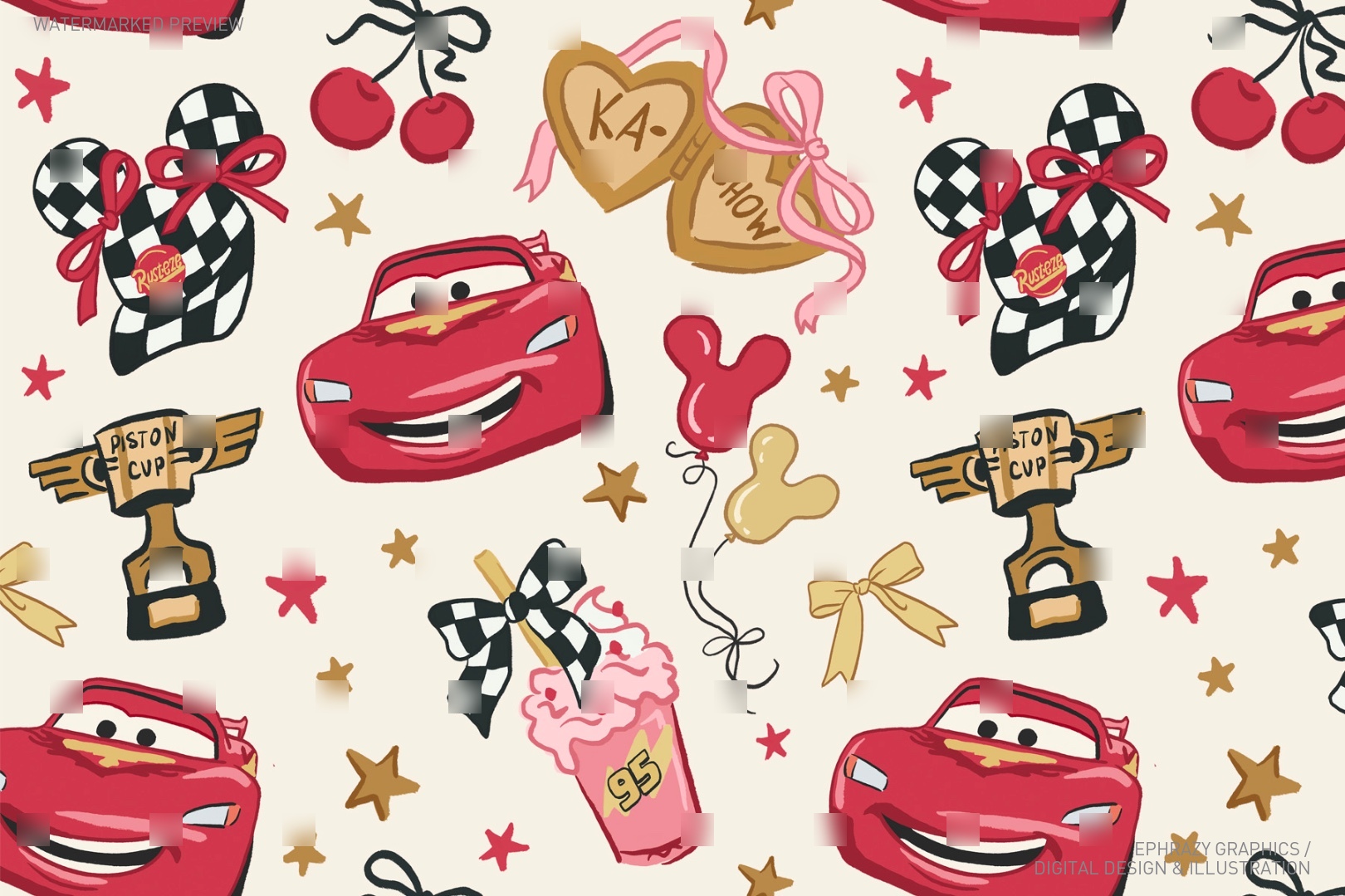 Lightning McQueen Cars Digital Seamless Pattern | Ephrazy Graphics